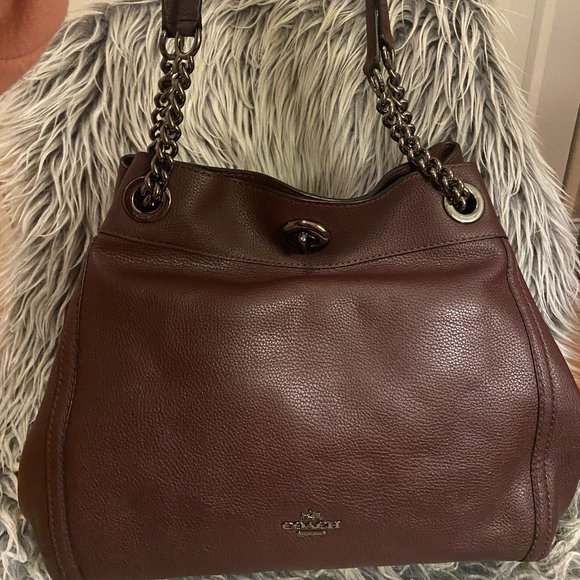 Coach | Bags | Coach Deep Plum Leather Shoulder Bag | Poshmark